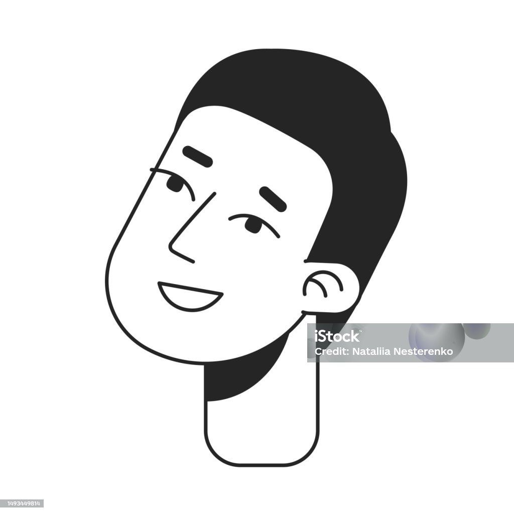Happy Man With Happy Curious Face Monochrome Flat Linear Character Head