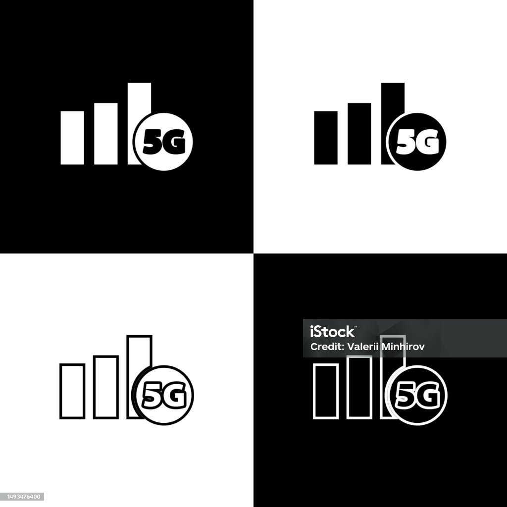 Set 5g New Wireless Internet Wifi Connection Icon Isolated On Black And