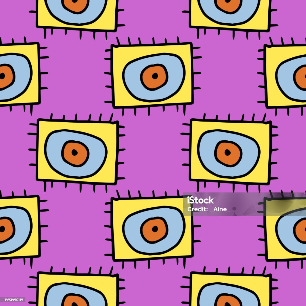 Cute Cartoon Doodle Cactus Geometric Shapes Seamless Pattern Stock