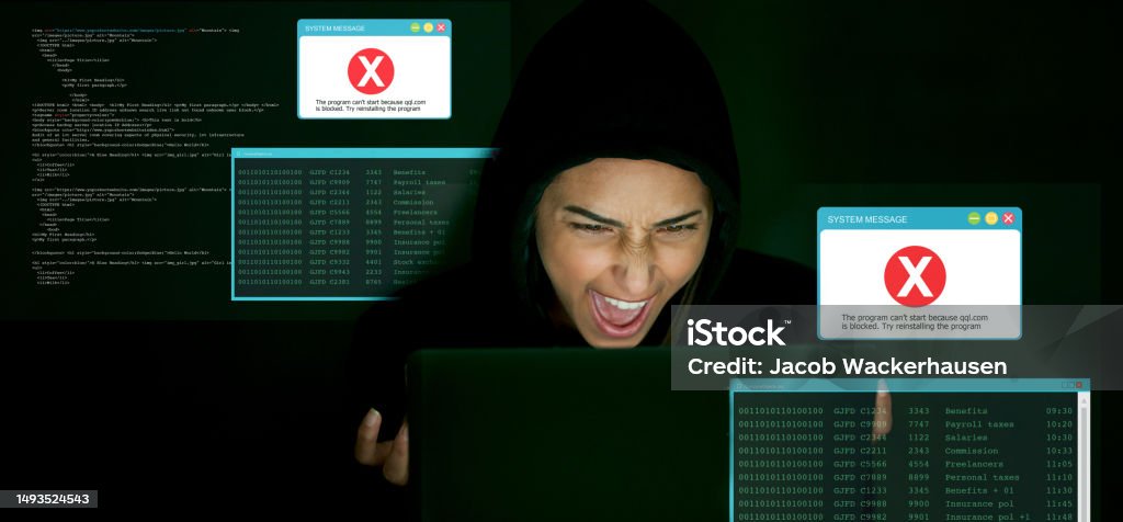 Angry Hacking And Hacker Man For Cyber Security Coding Software Block Server And Error Code For