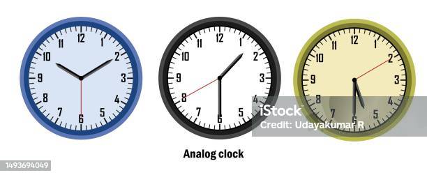 Blue And Black And Yellow Color Analog Clock Time 1010 0130 0530 Vector
