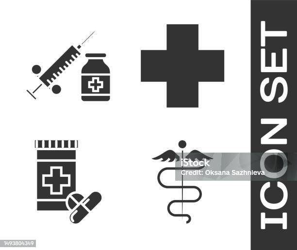 Set Simbol Medis Ular Caduceus Jarum Suntik Medis Dengan Jarum Dan