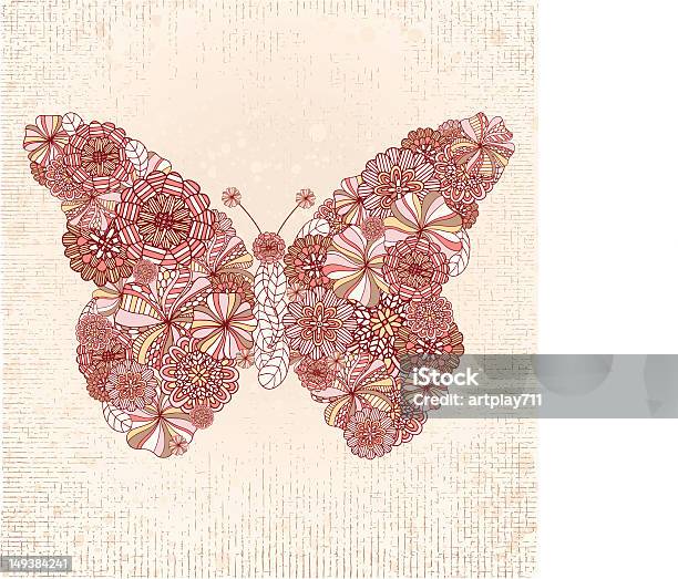 Vintage Drawing Of Butterfly With Floral Accents向量圖形及更多具有特定質地圖片 具有特定