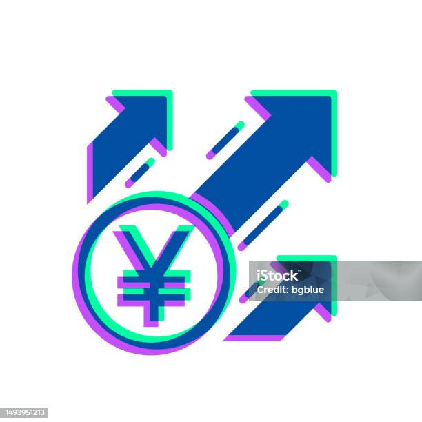 Augmentation Du Yen Icône Avec Superposition De Deux Couleurs Sur Fond