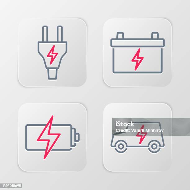 Réglez La Ligne Voiture Électrique Batterie Batterie De Voiture Et