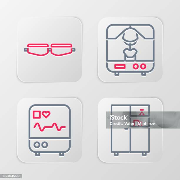 Set Garis Lemari Obat Monitor Dengan Kardiogram Mesin Xray Dan Ikon