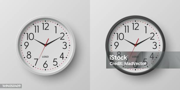 Vector 3d Réaliste Rond Noir Blanc Couleur Mur Horloge De Bureau Avec