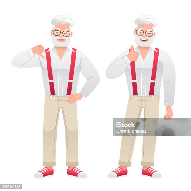 An Elderly Grayhaired Man With Glasses Shows A Gesture Of Approval And