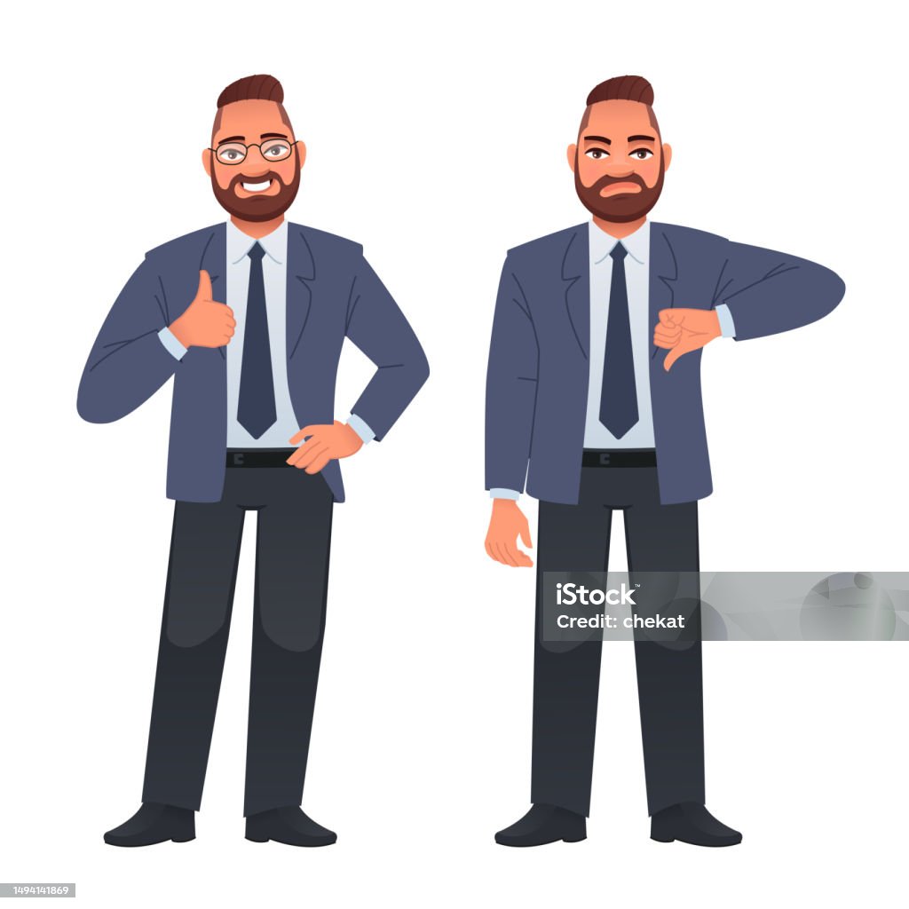 A Man In A Business Suit Shows A Gesture Of Approval And Disapproval Likes And Dislikes Good And