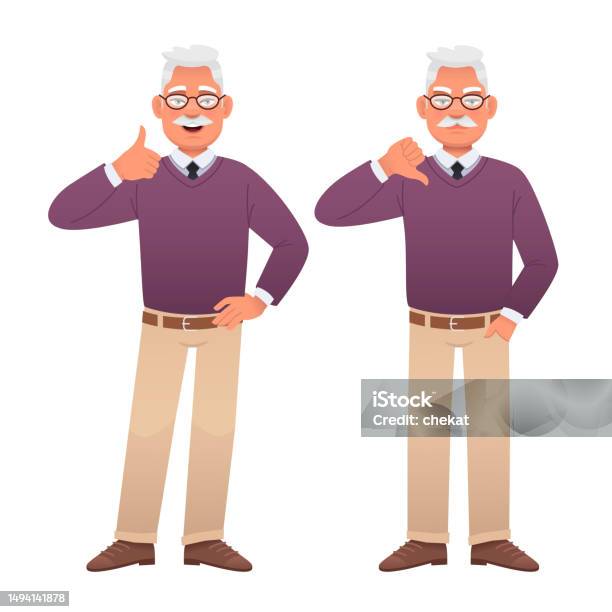 An Old Grayhaired Man With Glasses Shows A Gesture Of Approval And