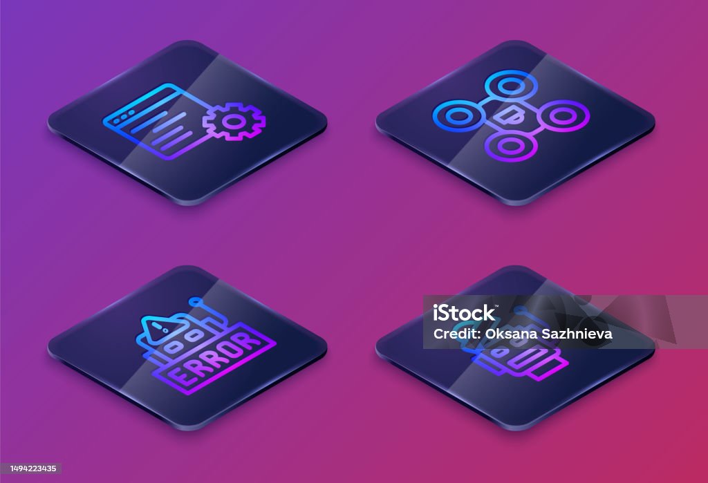 Set Isometric Line Computer Api Interface Error Robot Drone And Robot ... Set Isometric Line Computer Api Interface Error Robot Drone And Robot ...