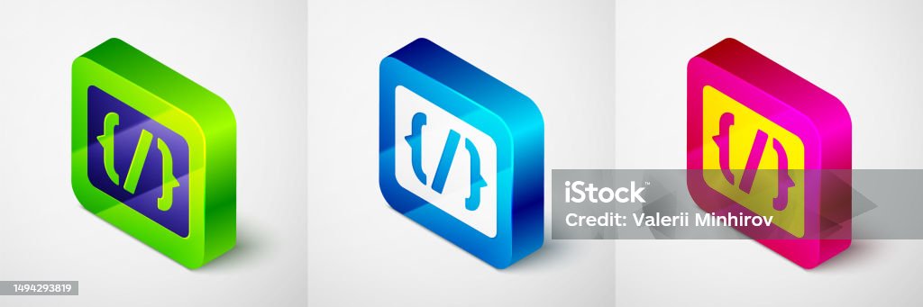 Isometric Programming Language Syntax Icon Isolated On Grey Background