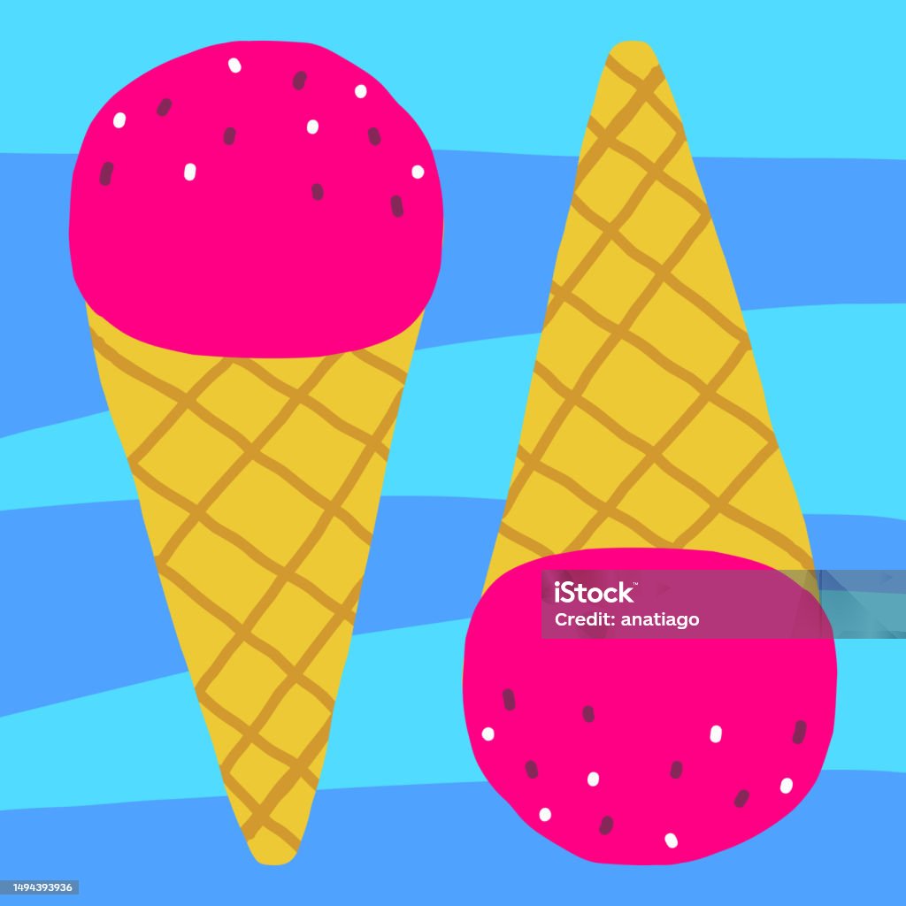 An Illustration Of Two Strawberry Ice Cream Cones Stock Illustration