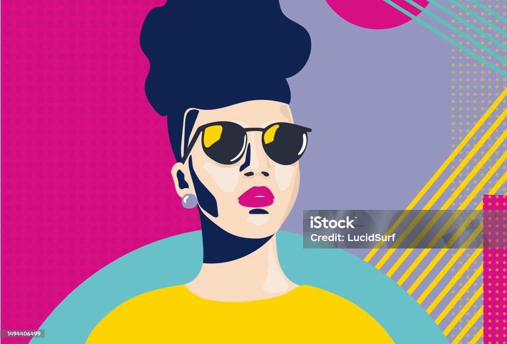 Pop Art Portrait Of Woman Wearing Sunglasses Vector Stock Illustration