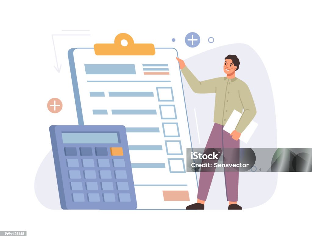 Homme Utilisant Une Calculatrice Et Calculant Des Factures Dessin Animé ... Homme Utilisant Une Calculatrice Et Calculant Des Factures Dessin Animé ...
