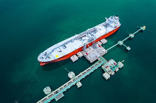 Pandangan Udara Kapal Tanker Minyak Bisnis Logistik Laut Akan Kapal