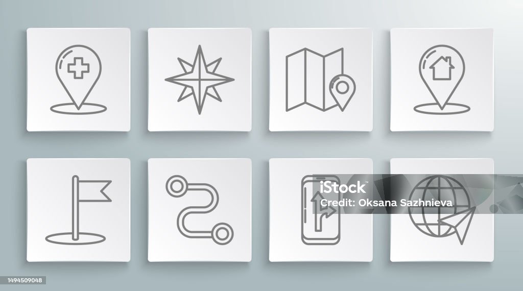 Linie Festlegen Flagge Windrose Routenort Infografik Der ... Linie Festlegen Flagge Windrose Routenort Infografik Der ...