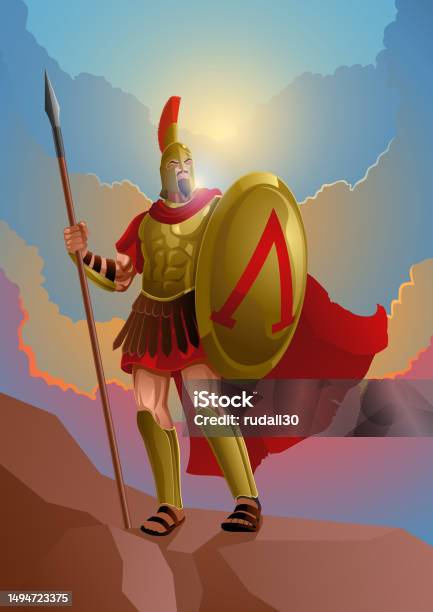 Prajurit Spartan Mengenakan Baju Besi Dan Jubah Merah Di Atas Batu ... Prajurit Spartan Mengenakan Baju Besi Dan Jubah Merah Di Atas Batu ...