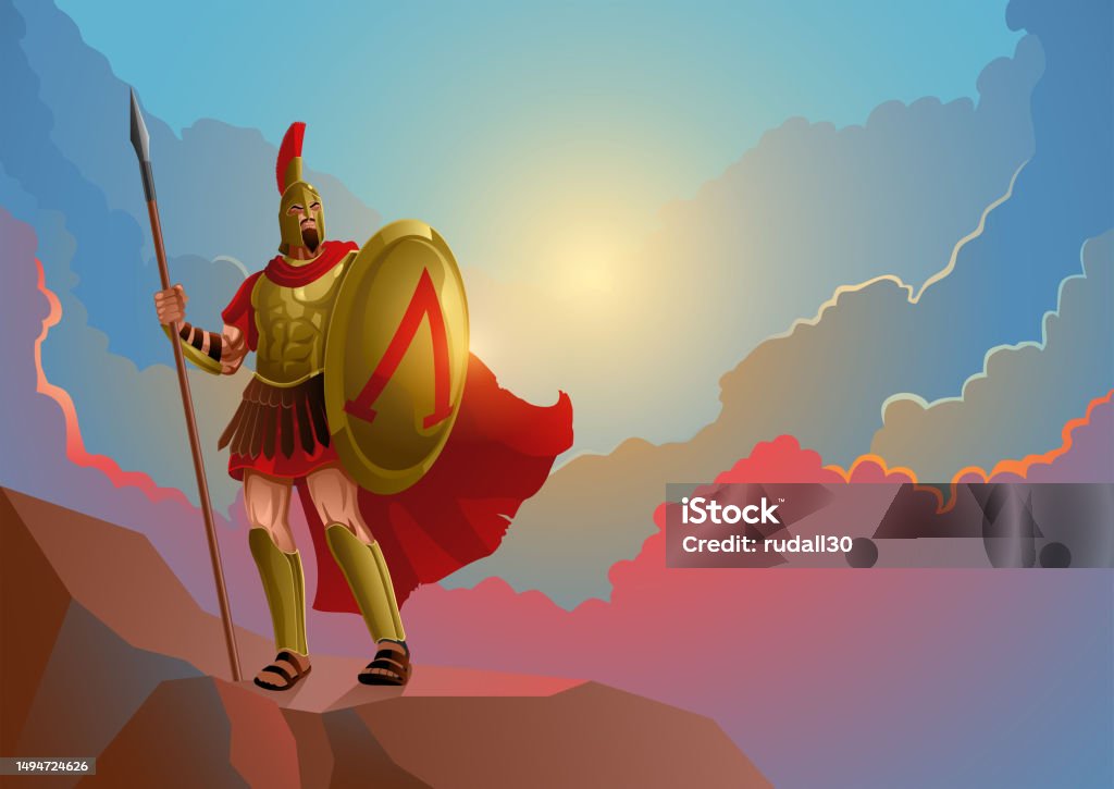 Prajurit Spartan Mengenakan Baju Besi Dan Jubah Merah Di Atas Batu ... Prajurit Spartan Mengenakan Baju Besi Dan Jubah Merah Di Atas Batu ...