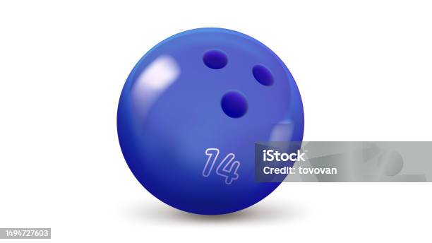 Blue Bowling Ball Isolated On White Background 3d Vector Illustration