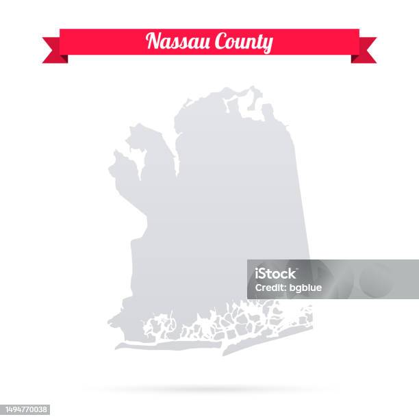 Nassau County New York Map On White Background With Red Banner Stock