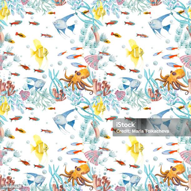 Motif Homogène Avec Faune Marine Isolée Sur Fond Blanc Illustration À