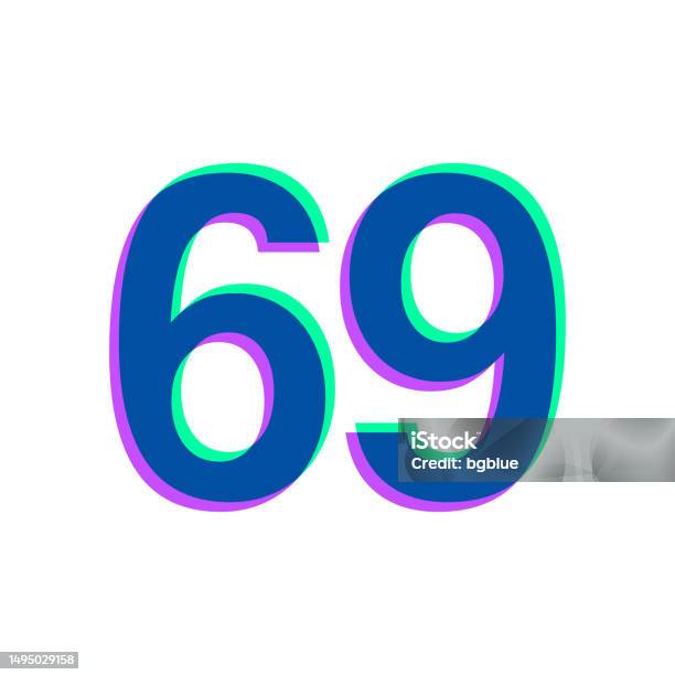69 Number Sixtynine Icon With Two Color Overlay On White Background
