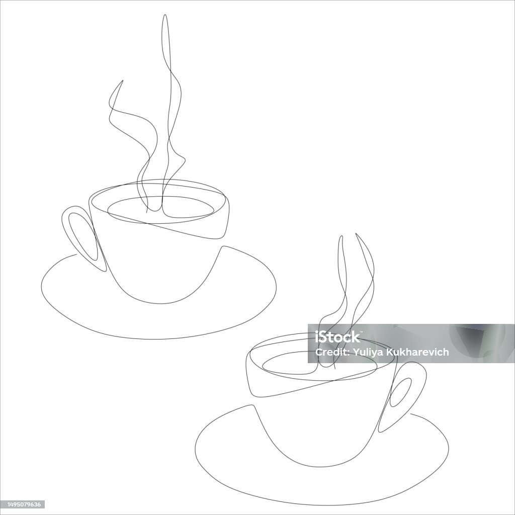 Ilustración De Dos Tazas De Té O Café Ilustración Vectorial En Blanco Y
