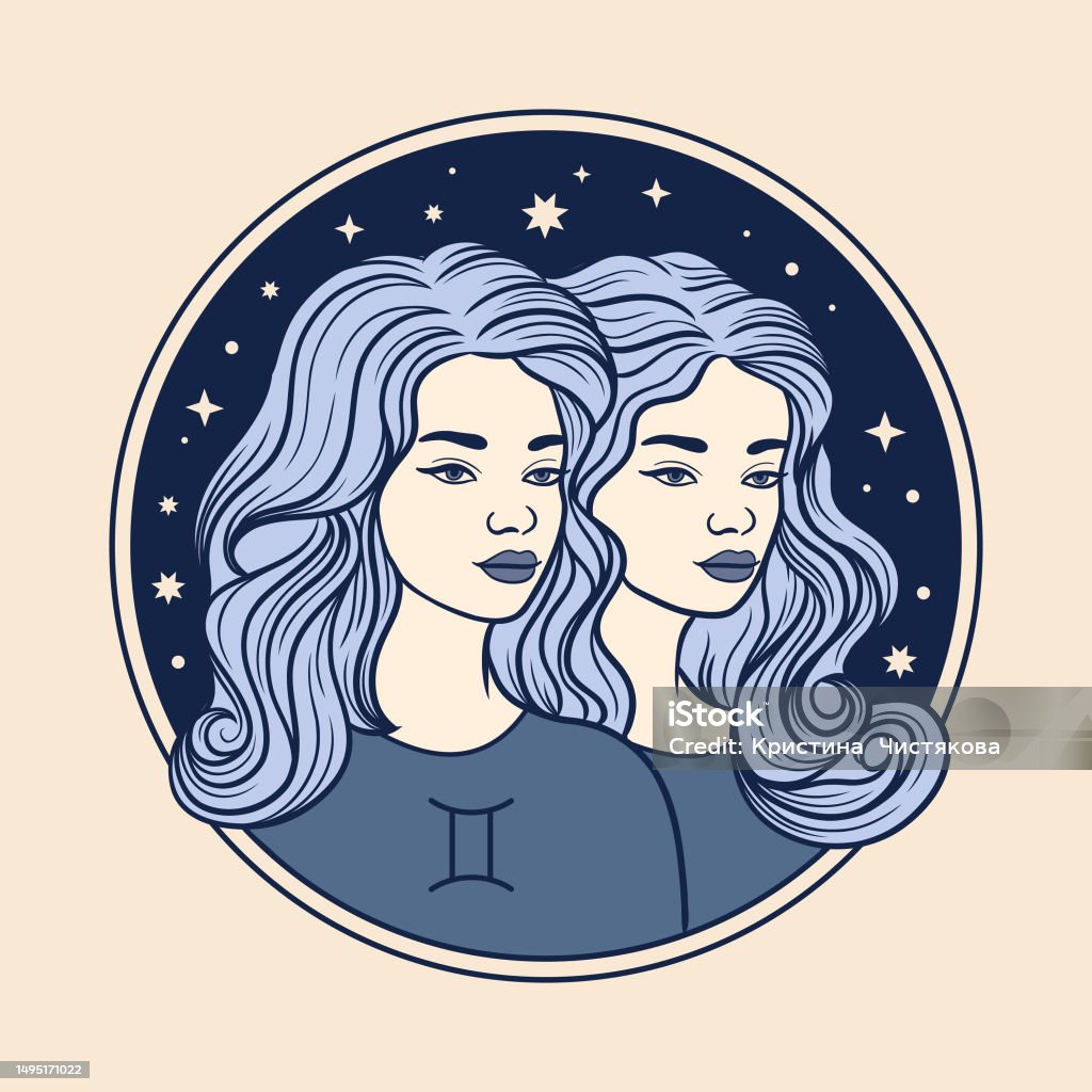 Gemini Woman Zodiac Sign Beautiful Girl Face Horoscope Symbol Stock Illustration Download