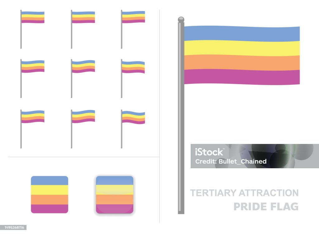 Tertiary Attraction Pride Flag Waving Animation App Icon Vector Stock