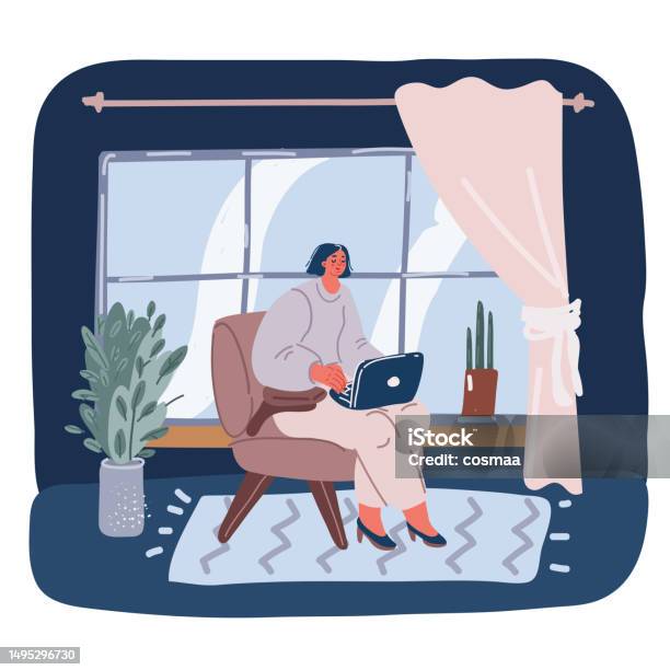 Illustration Vectorielle De Bande Dessinée Dune Femme Assise Dans Un