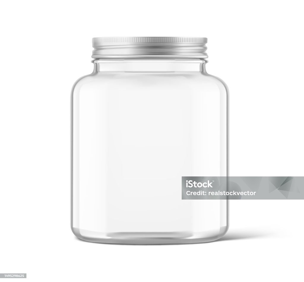 Realistic Clear Glass Jar Mockup Vector Illustration Isolated On White Background Stock