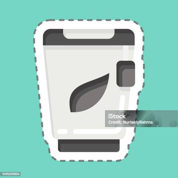 Garis Stiker Memotong Papercup Terkait Dengan Simbol Teh Desain