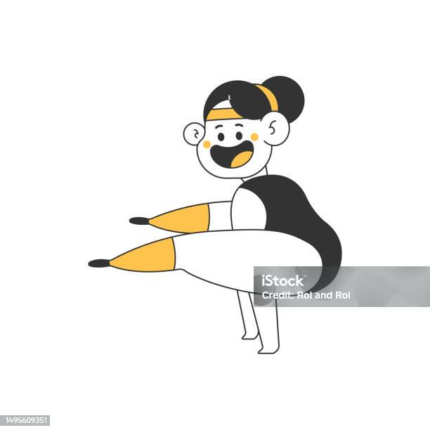 Cute Girl In Basic Yoga Pose Vector Cartoon Character Illustration