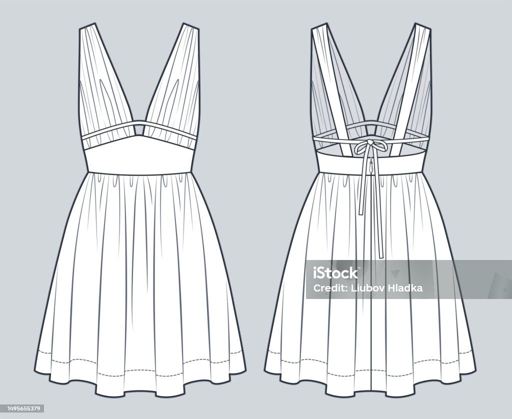Dress Technical Fashion Illustration V Neck Mini Dress Fashion Flat