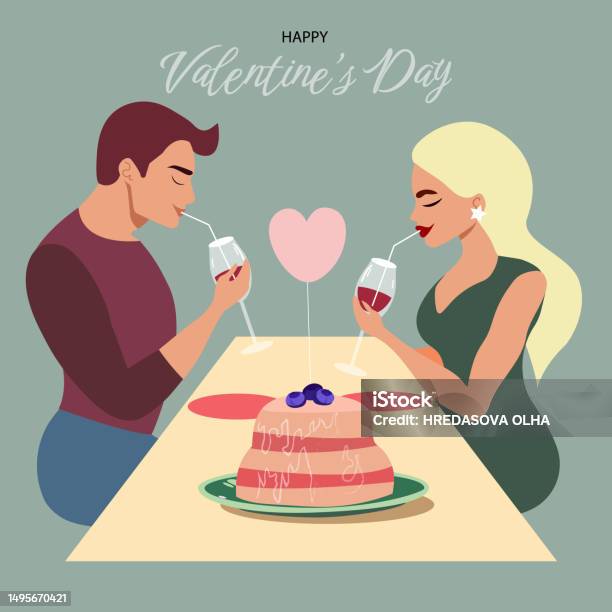 Selamat Hari Valentine Ilustrasi Retro Vektor Pasangan Yang Sedang