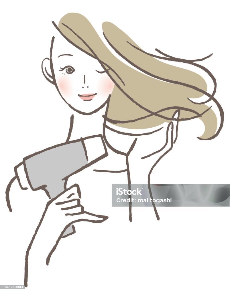 Woman Using Hair Dryer Stock Illustration Download Image Now