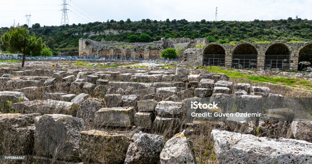 Aerial View Of Antalya Perge Ancient City Amphitheater Historical Site ... Aerial View Of Antalya Perge Ancient City Amphitheater Historical Site ...