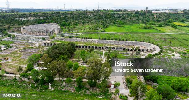 Aerial View Of Antalya Perge Ancient City Amphitheater Historical Site ... Aerial View Of Antalya Perge Ancient City Amphitheater Historical Site ...