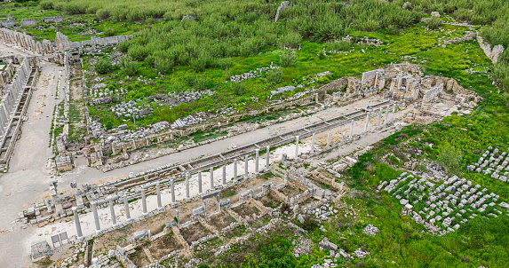 Aerial View Of Antalya Perge Ancient City Amphitheater Historical Site ... Aerial View Of Antalya Perge Ancient City Amphitheater Historical Site ...
