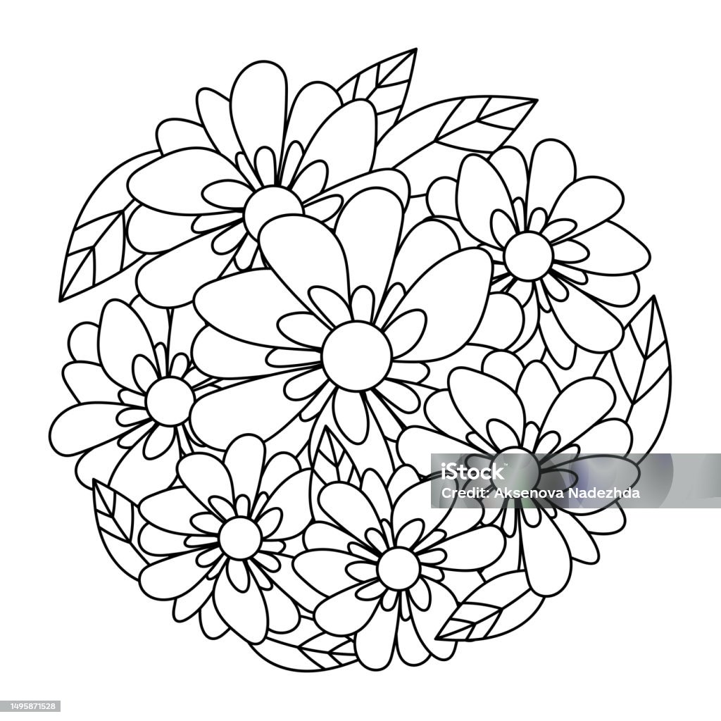 Floral Coloring Book Page For Adults Stock Illustration Download