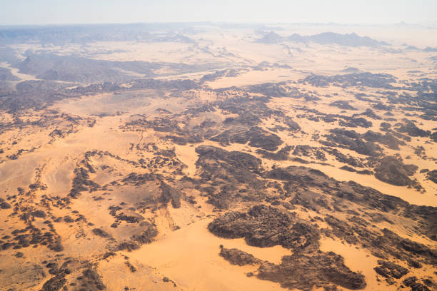 Free picture: An aerial view of desert landscape with a dusty road and ...