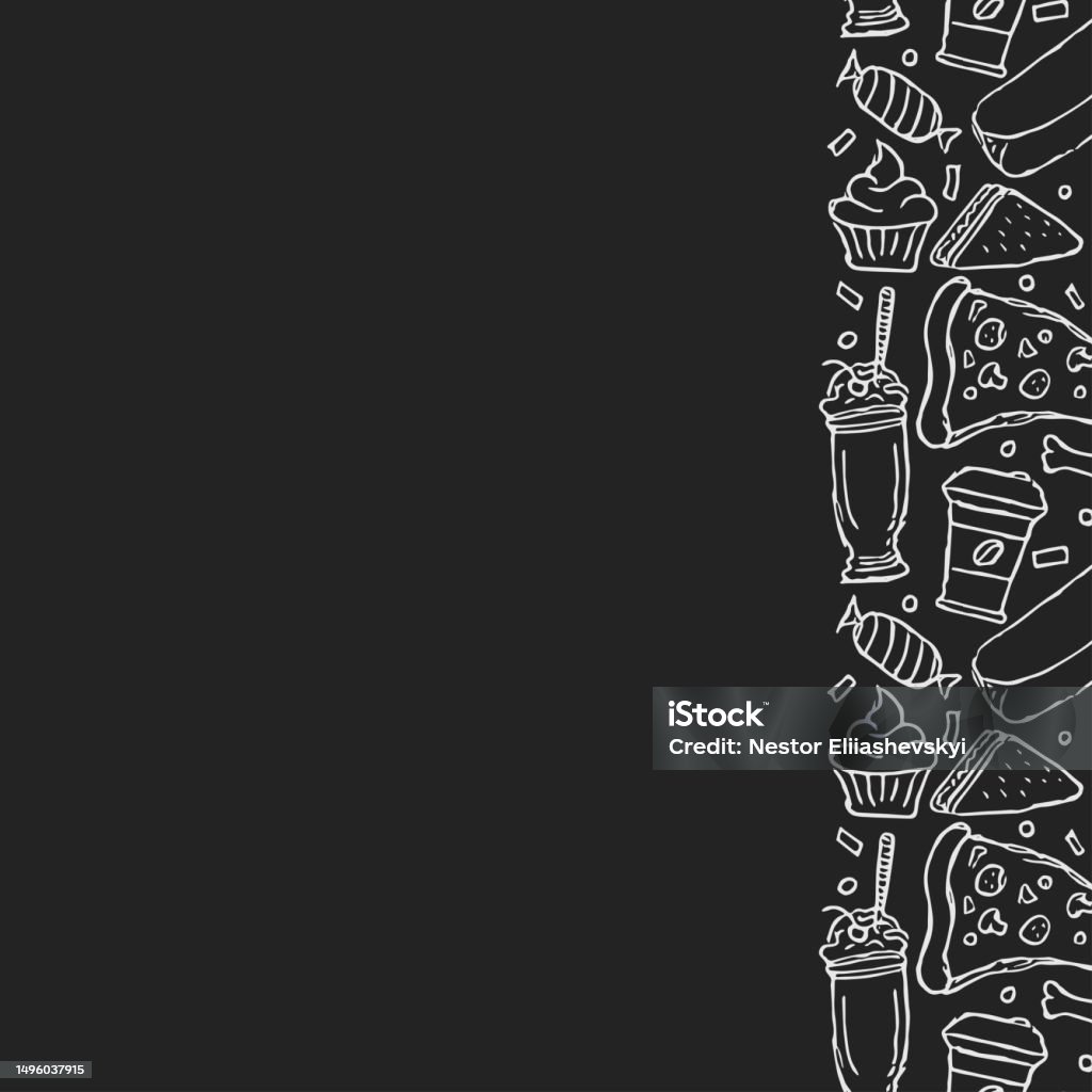 Fast Food Background With Place For Text Doodle Fastfood Icons Drawn