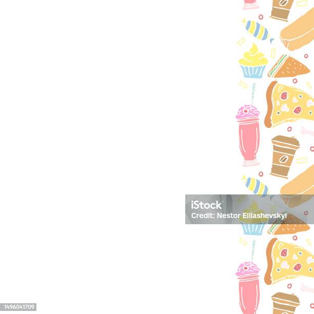 Fast Food Background With Place For Text Doodle Fastfood Icons Drawn