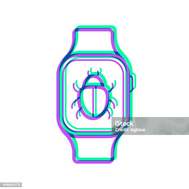Smartwatch Avec Bug Icône Avec Superposition De Deux Couleurs Sur Fond