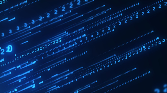Matrix Background Cyber Security With Binary Code Rapidly Falling Randomly Blue Numbers Decoding