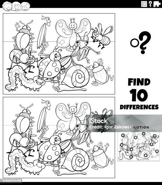 Jeu De Différences Avec La Page De Coloriage Dinsectes De Dessins