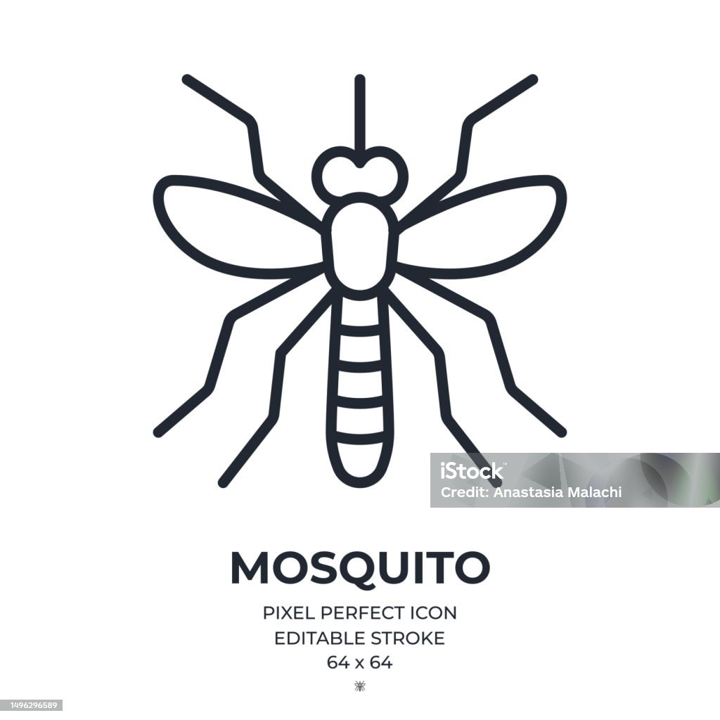 Mosquito Editable Stroke Outline Icon Isolated On White Background Flat ... Mosquito Editable Stroke Outline Icon Isolated On White Background Flat ...