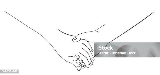 Dessin Dune Seule Ligne En Gros Plan Dun Couple Se Tenant La Main