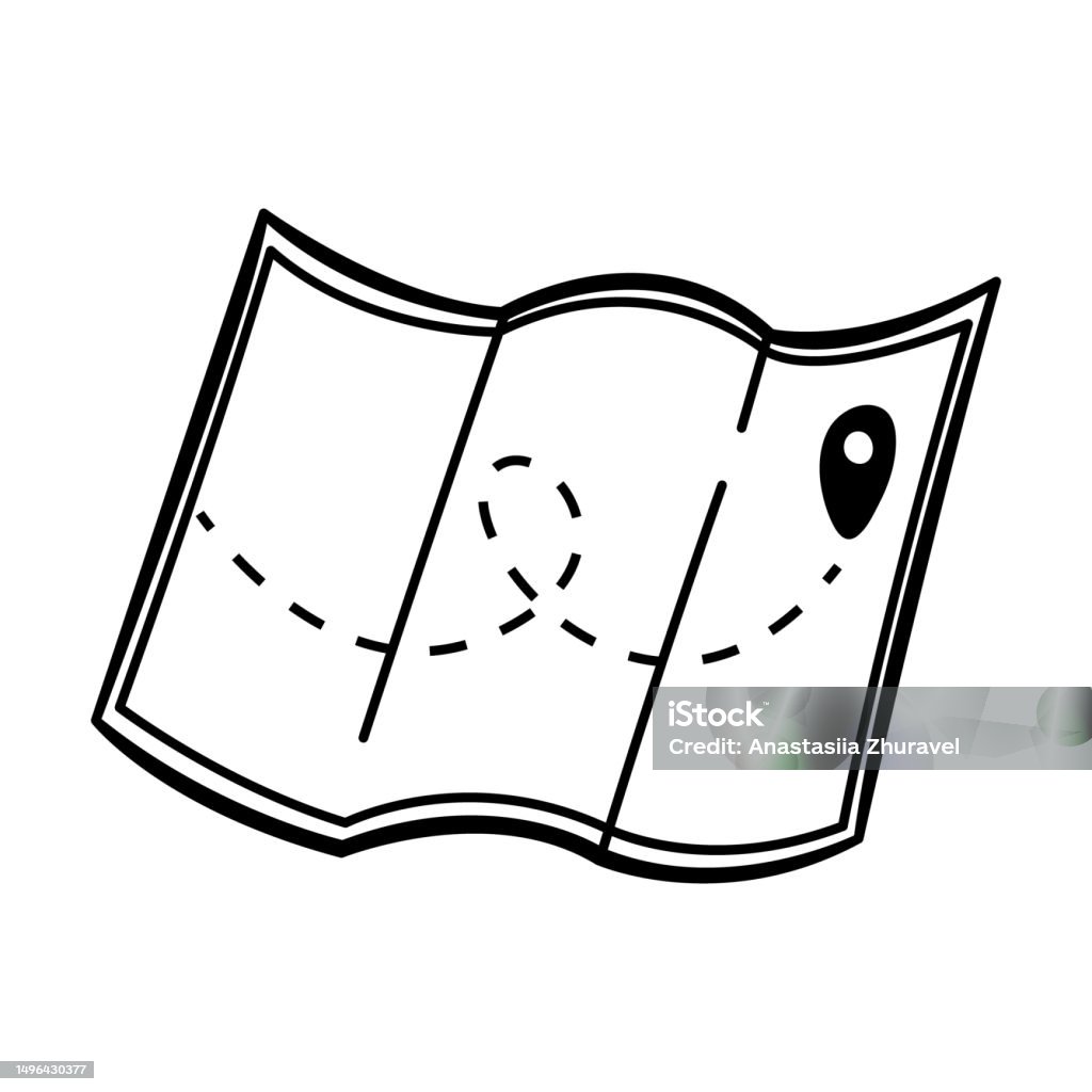 Folded Paper Map Stock Illustration Download Image Now Road Map Sketch Adventure Istock